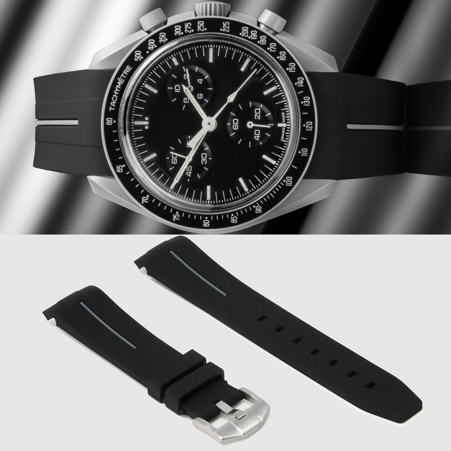 Rubber Strap for Swatch x Omega Moonswatch - Corsa Black & Graphite ...