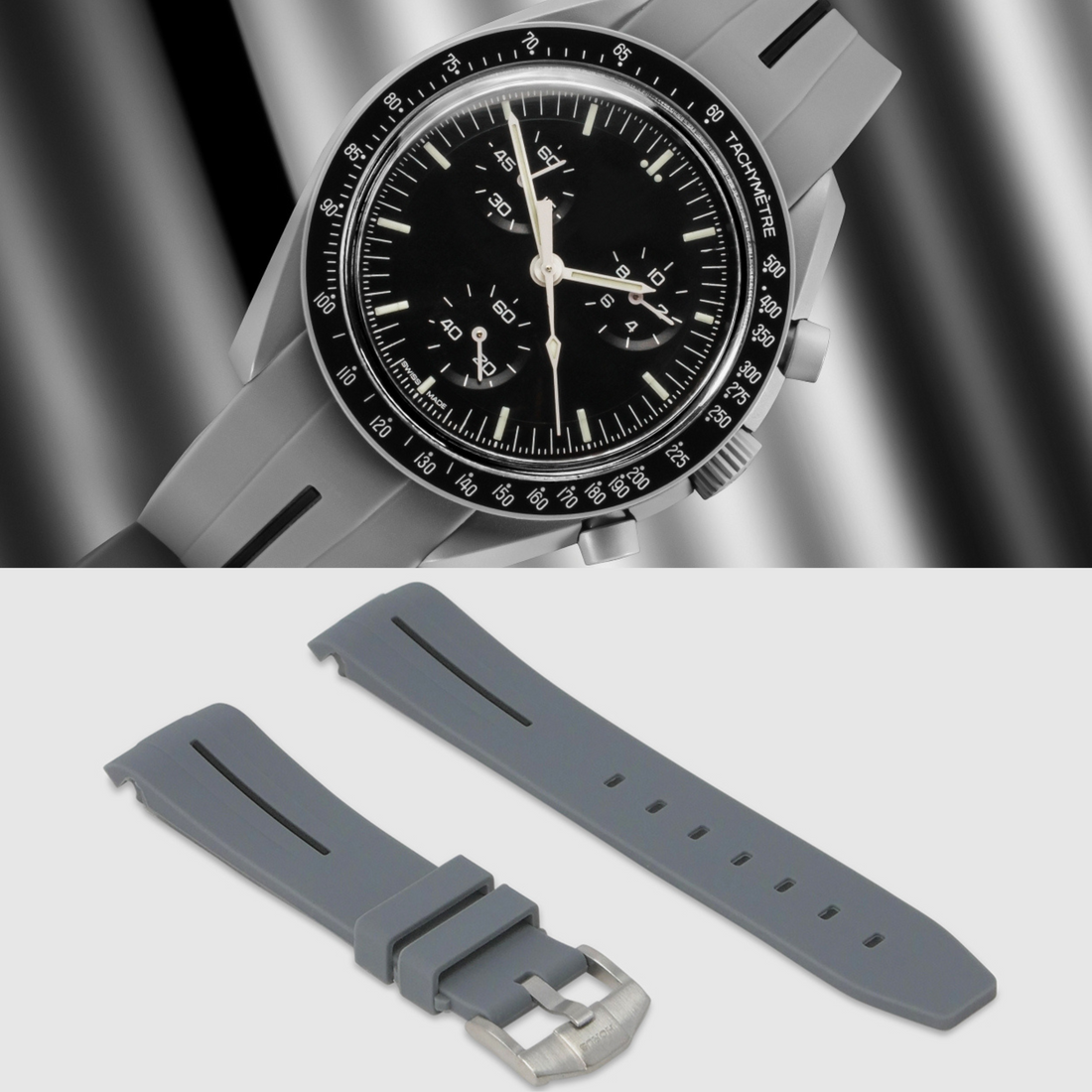 Rubber Strap for Swatch x Omega Moonswatch - Corsa Graphite & Black ...