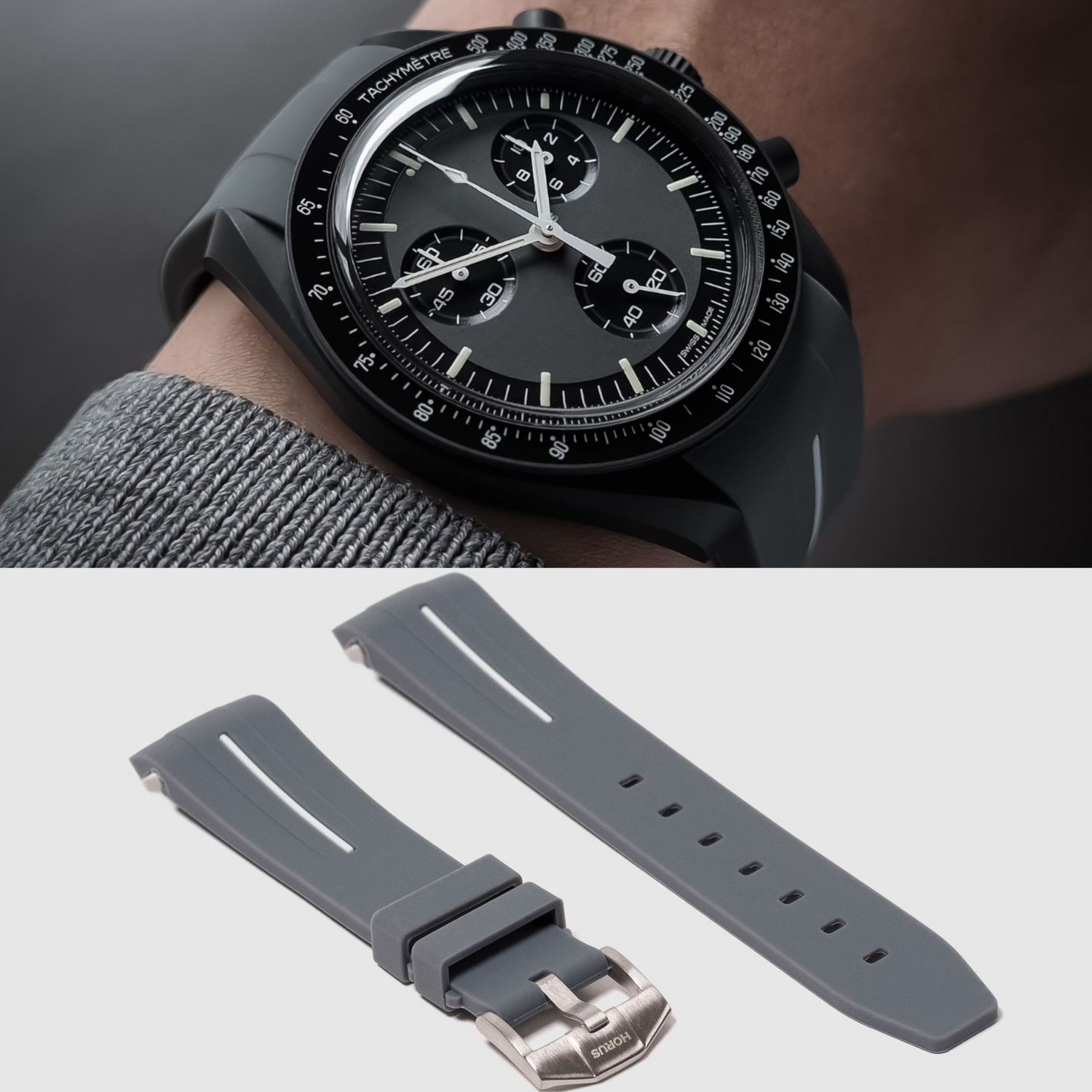 Rubber Strap for Swatch x Omega Moonswatch - Corsa Graphite & White ...