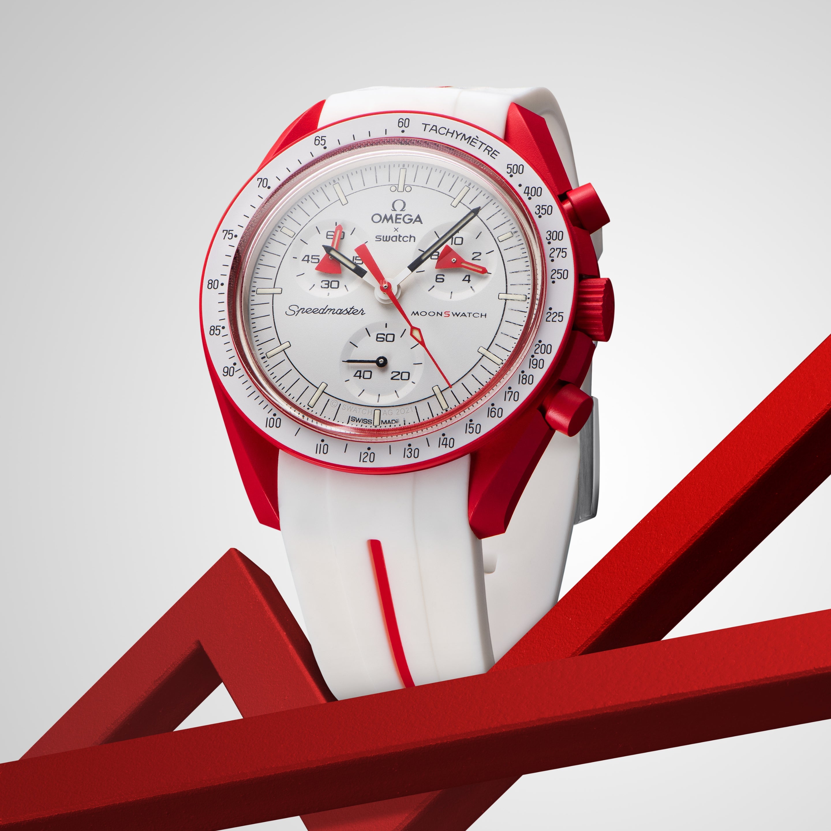 Rubber Strap for Swatch x Omega Moonswatch - Corsa White & Red – Horus ...
